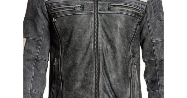 Cafe Racer Distressed Leather Jacket | Cafe Racer Grey Jacket